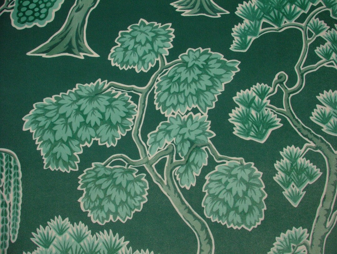 Japanese Japonica Oriental Tree Green Velvet Fabric Curtain Upholstery ...