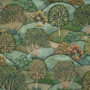 Green Meadow Tree Tapestry Fabric Curtain Upholstery Cushion Blanket ...