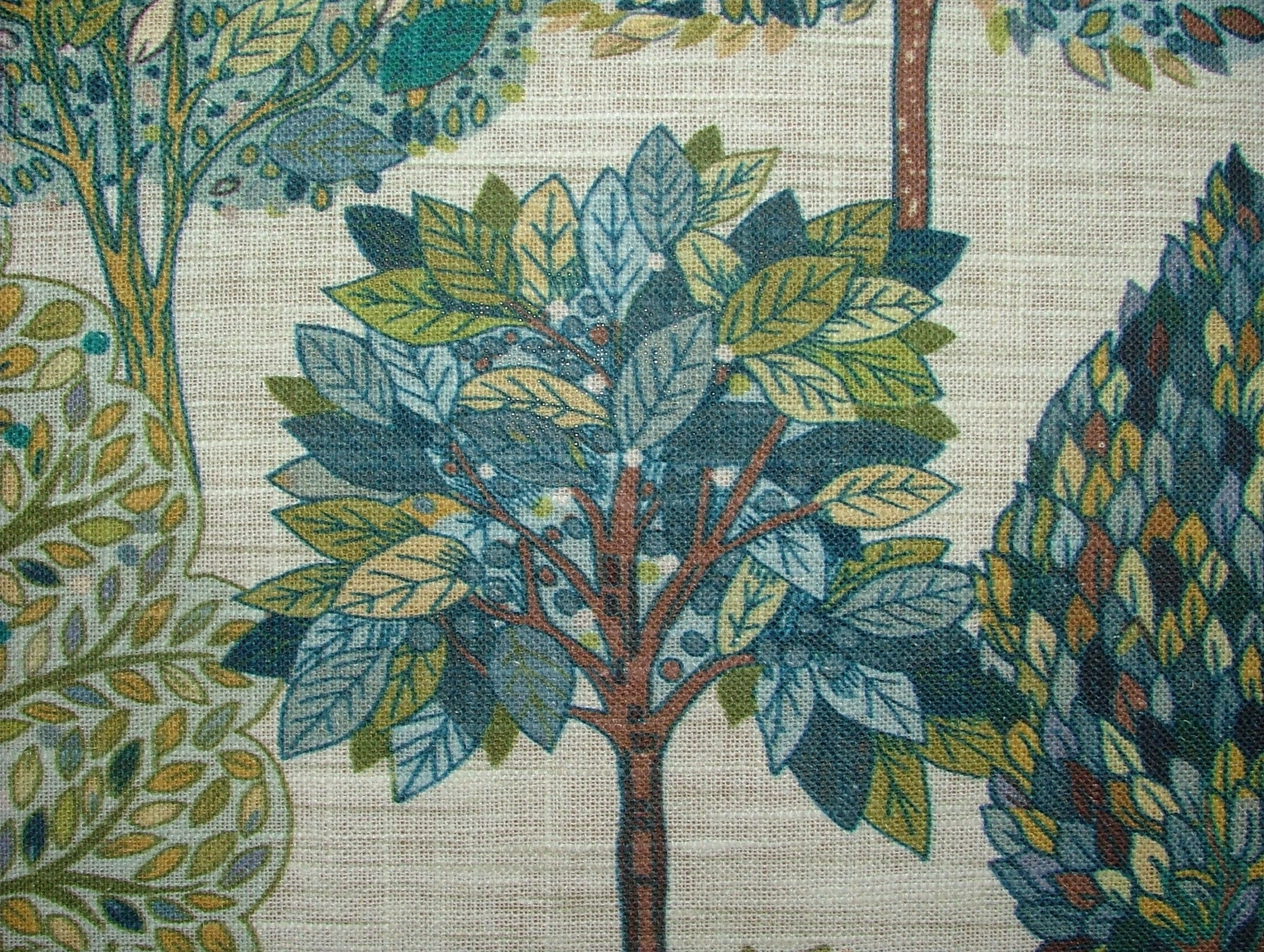 Foliage Fall Trees Teal Linen Blend Curtain Upholstery Cushion Blind ...