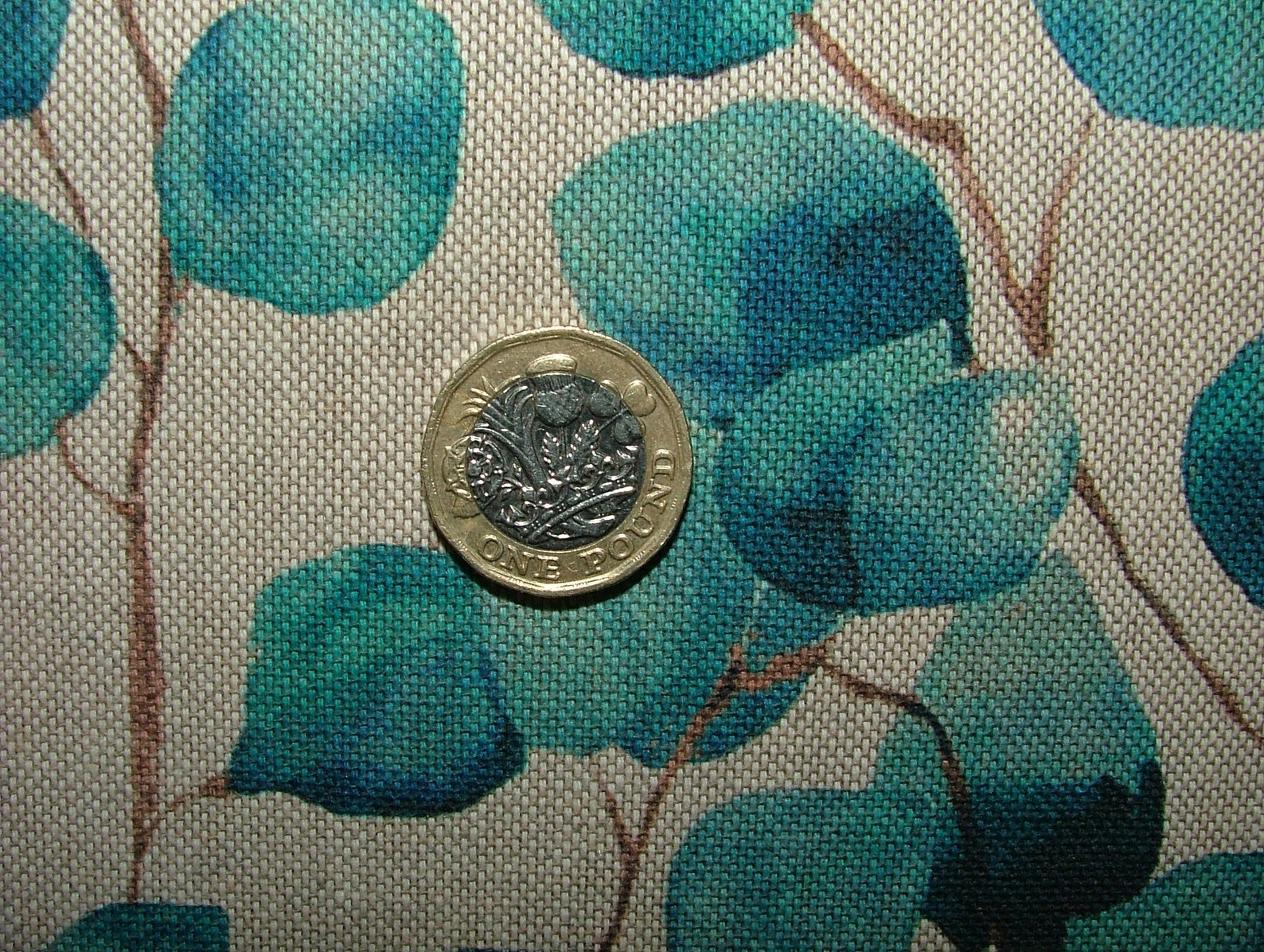 Eucalyptus Tree Leaf Teal Linen Cotton Fabric Curtain Cushion ...