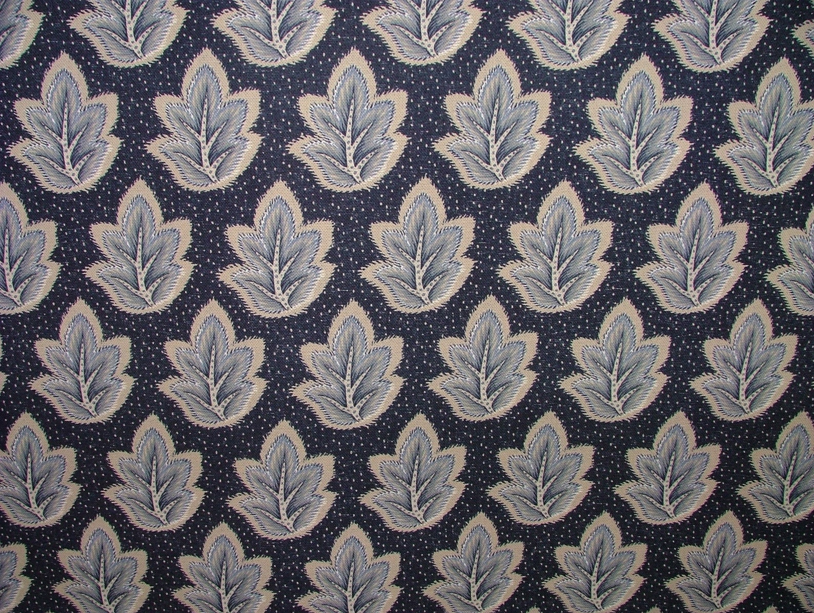 Sapphire Blue Foliage Fall Leaf 100% Cotton Fabric Curtain Cushion ...