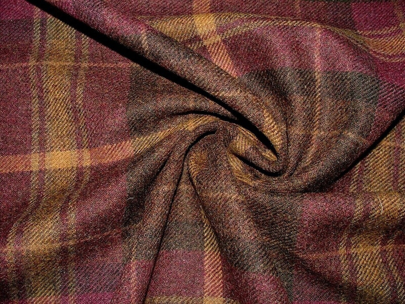 100% Shetland Wool Heather Brindle Gold Tartan Upholstery Curtain ...