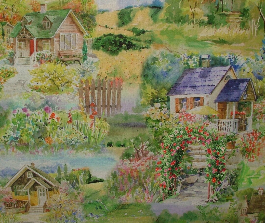 Idyllic Cottage Garden Cotton Curtain Upholstery Cushion Blind ...