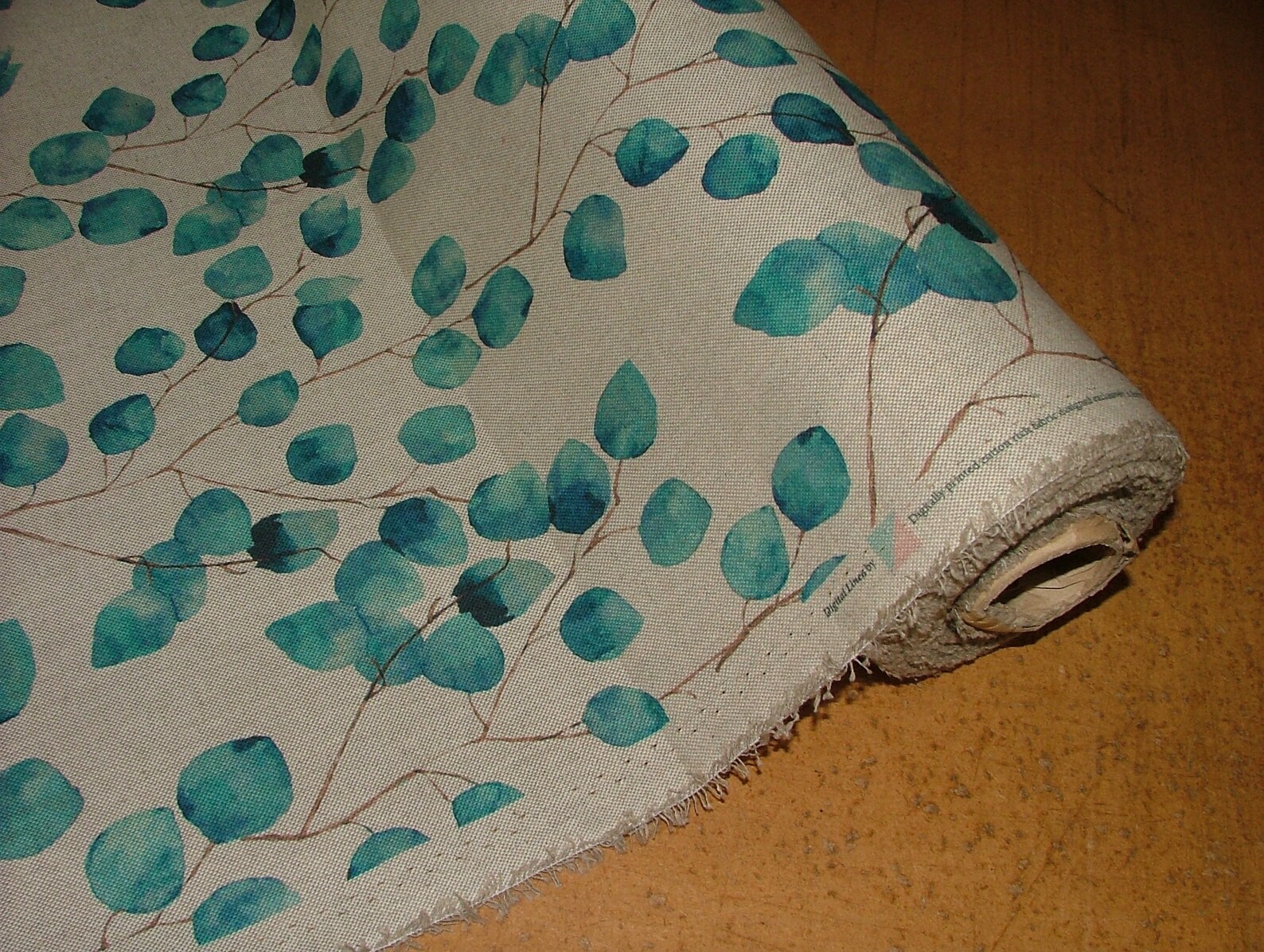 Eucalyptus Tree Leaf Teal Linen Cotton Fabric Curtain Cushion ...