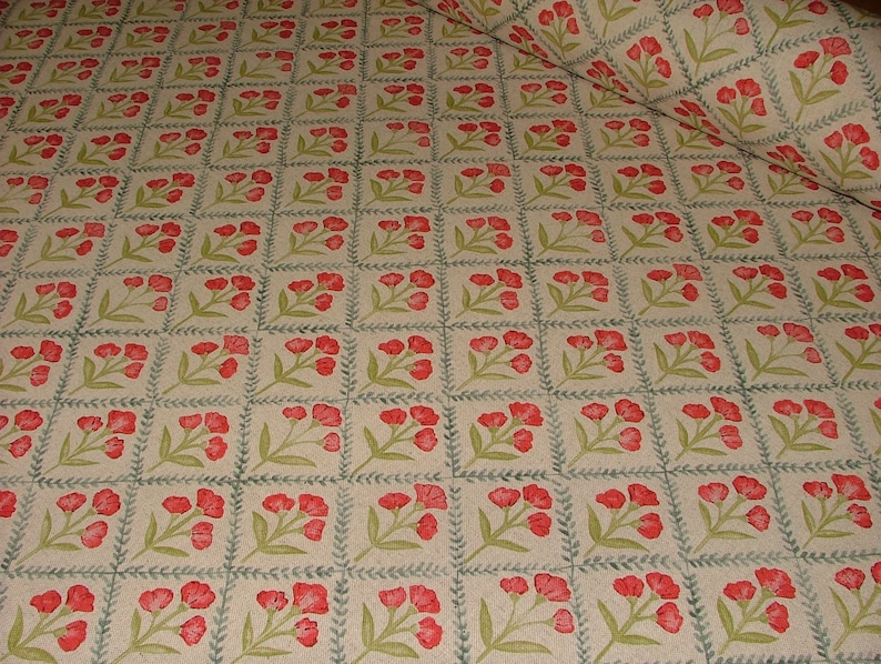 Devonshire Poppy Red Floral Linen Blend Fabric Curtain Cushion ...