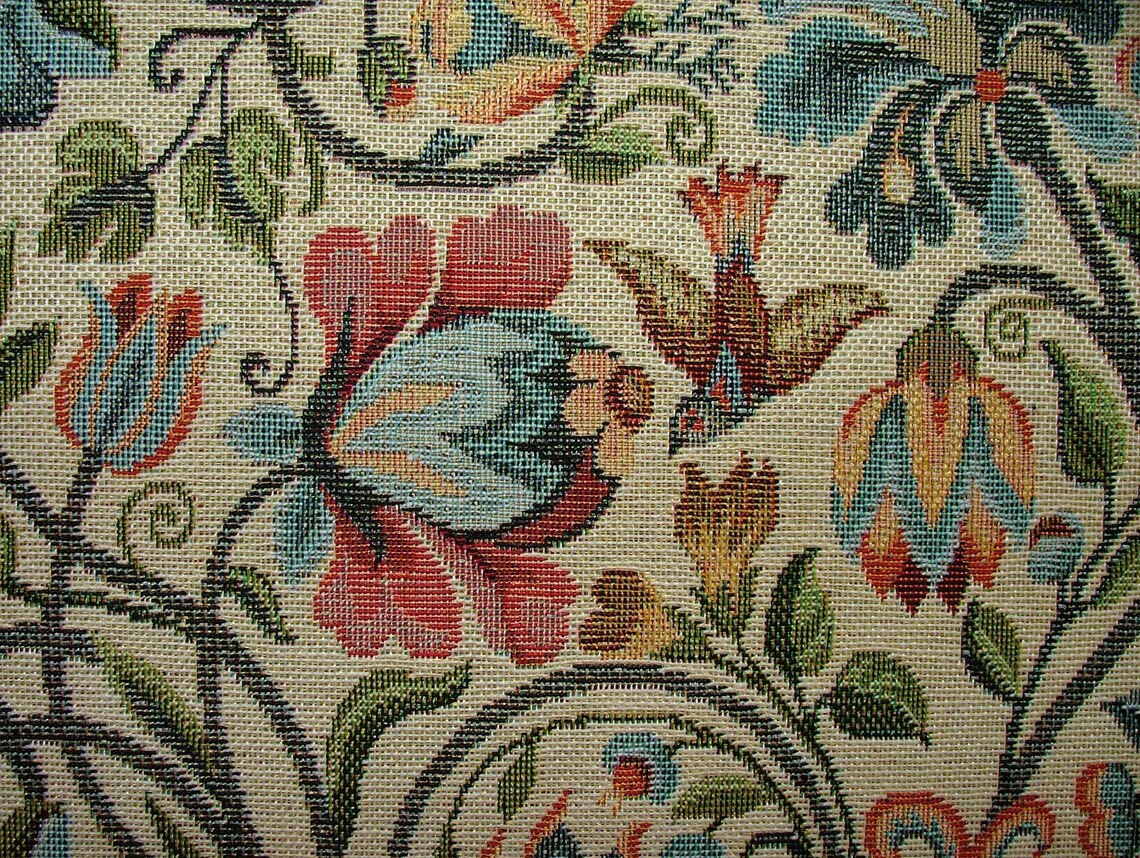 Jacobean Floral Tapestry Fabric Curtain Upholstery Cushion Soft ...