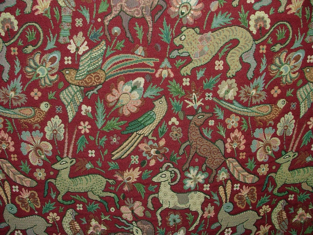 Bordeaux - Tudor Forest Tapestry Vintage Fabric - Curtain Upholstery ...