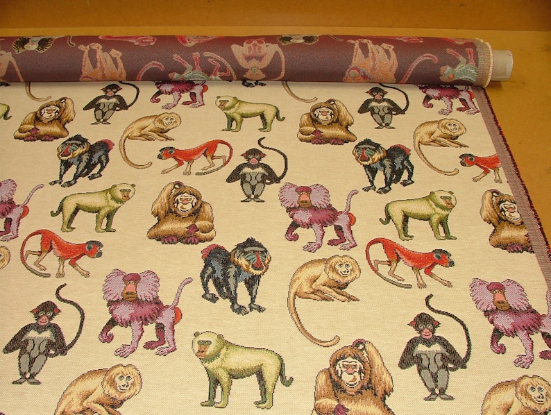 Animal Tapestry - Monkeys - Designer Fabric Ideal for Upholstery ...