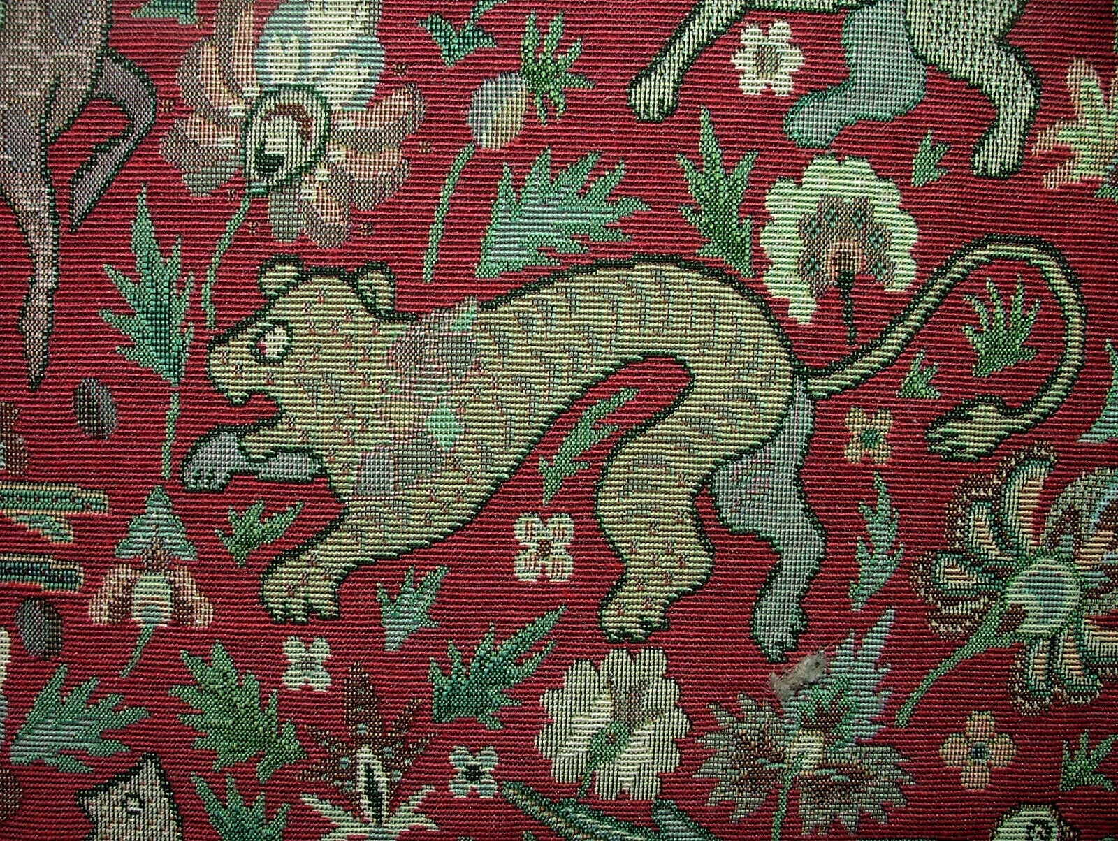 Red - Tudor Forest Tapestry Vintage Fabric - Curtain Upholstery ...