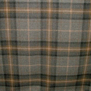 100% Shetland Wool Grey and Gold Tartan Check Upholstery Curtain ...