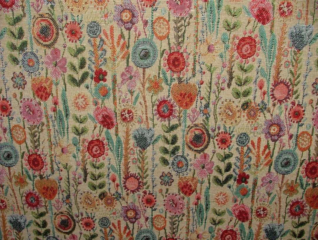 Cottage Garden Floral Linen Tapestry Fabric Curtain Upholstery Cushion ...