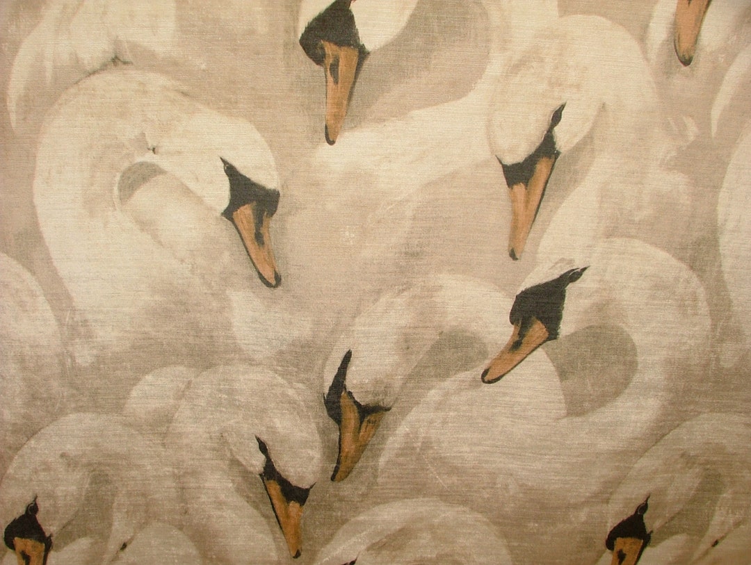 Majestic Swans Sand Extra Thick Velvet Fabric Curtain Upholstery ...