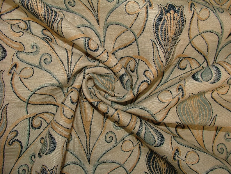 Art Nouveau Tulip Navy Blue Jacquard Curtain Upholstery - Etsy