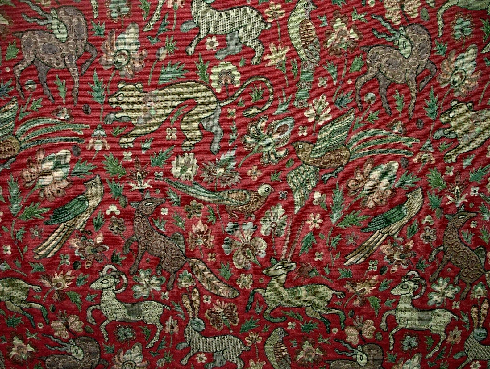 Red - Tudor Forest Tapestry Vintage Fabric - Curtain Upholstery ...