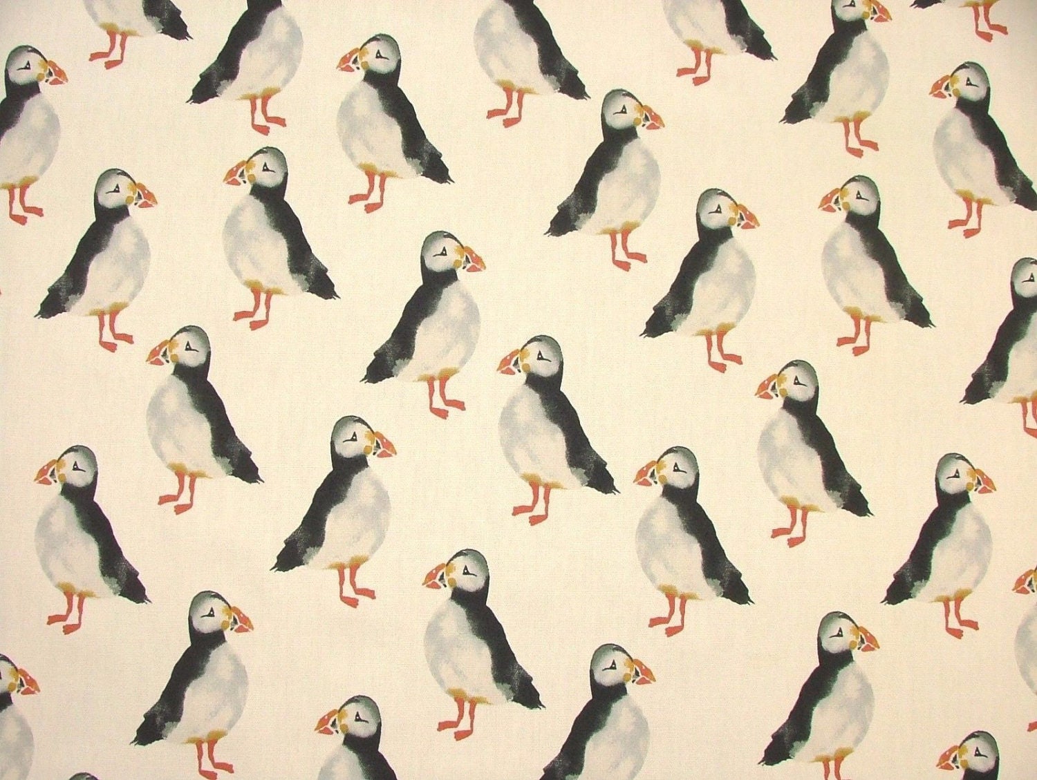 Puffin Birds Black Coastal Nautical Seaside Theme Cotton | Etsy