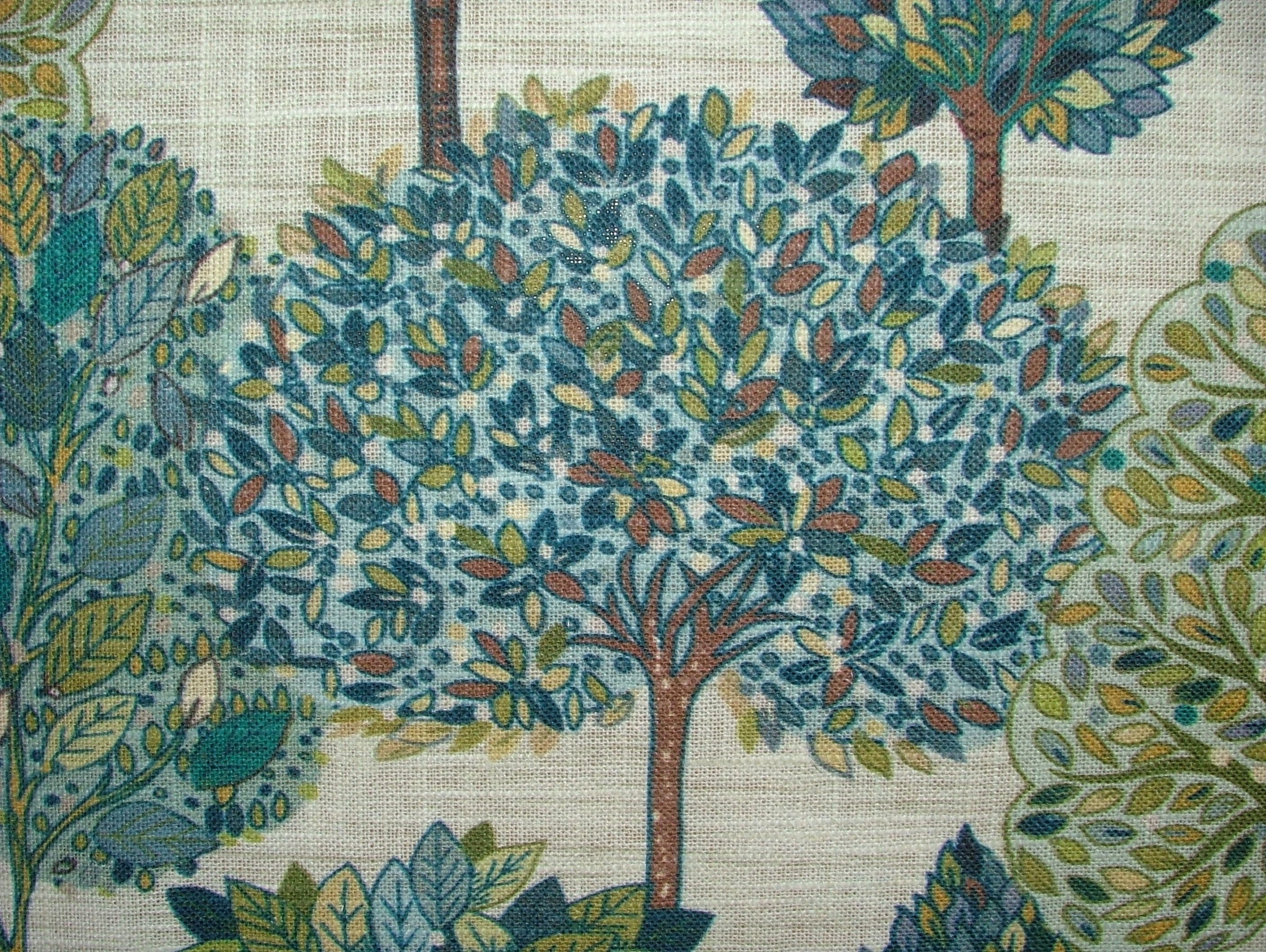 Foliage Fall Trees Teal Linen Blend Curtain Upholstery Cushion Blind ...