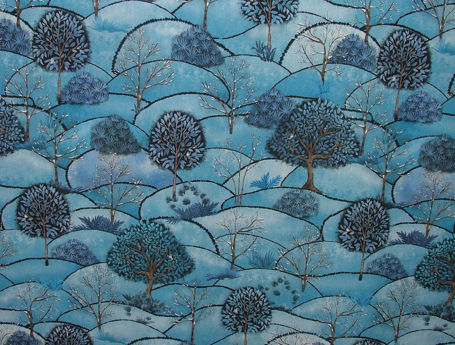 Winter Meadow Tree Cotton Fabric Curtain Upholstery Cushion Blanket ...