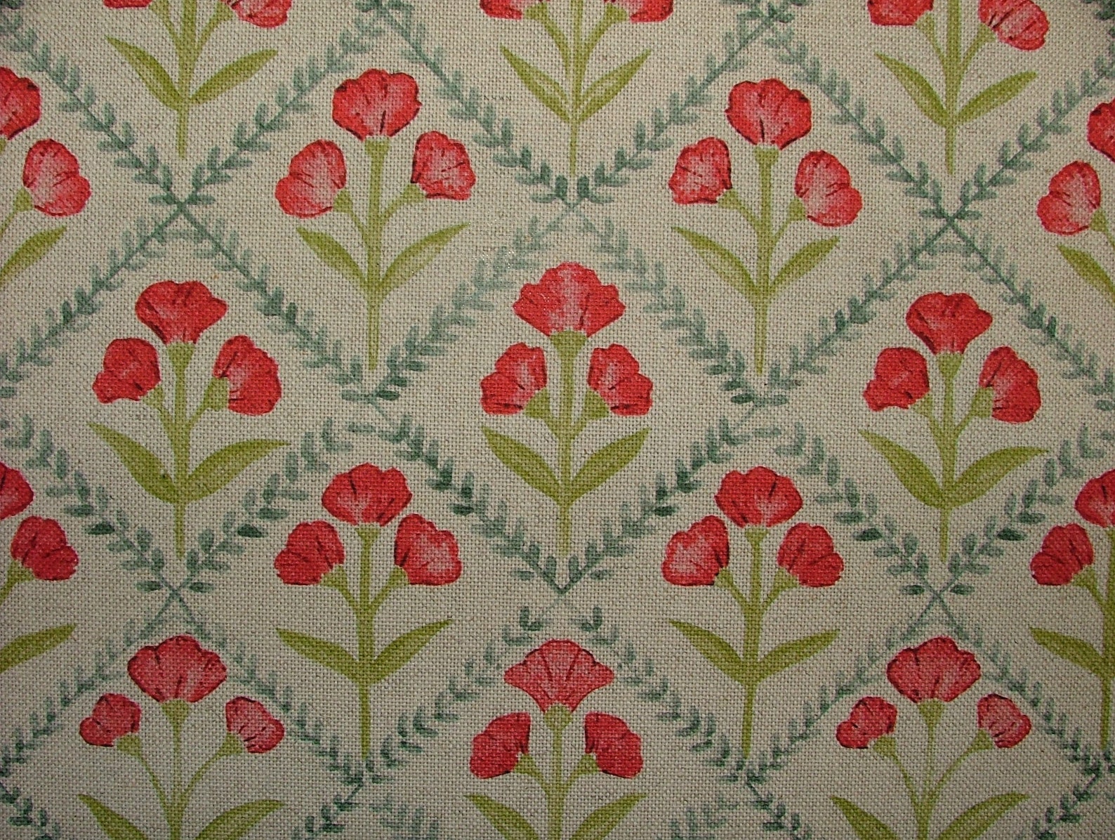 Devonshire Poppy Red Floral Linen Blend Fabric Curtain Cushion ...