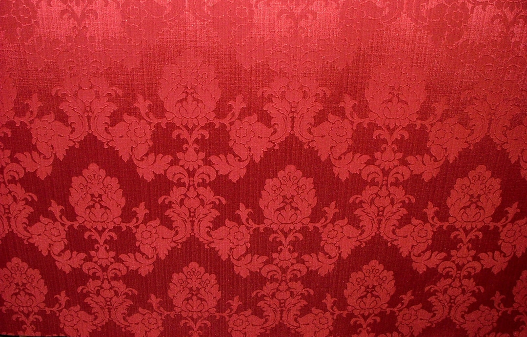 Cherry Red Madagascar Designer Curtain Brocade Damask Upholstery Fabric ...