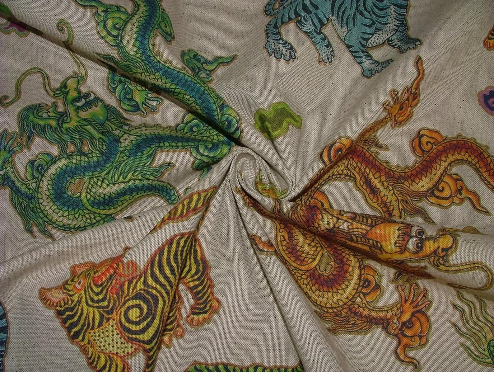 Chinese Tibetan Dragon Linen Fabric Curtain Cushion Upholstery Craft ...