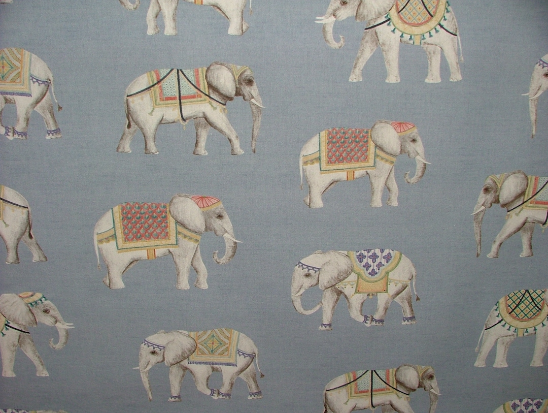 Jaipur Indian Elephant Blue 100% Cotton Curtain Upholstery Cushion ...