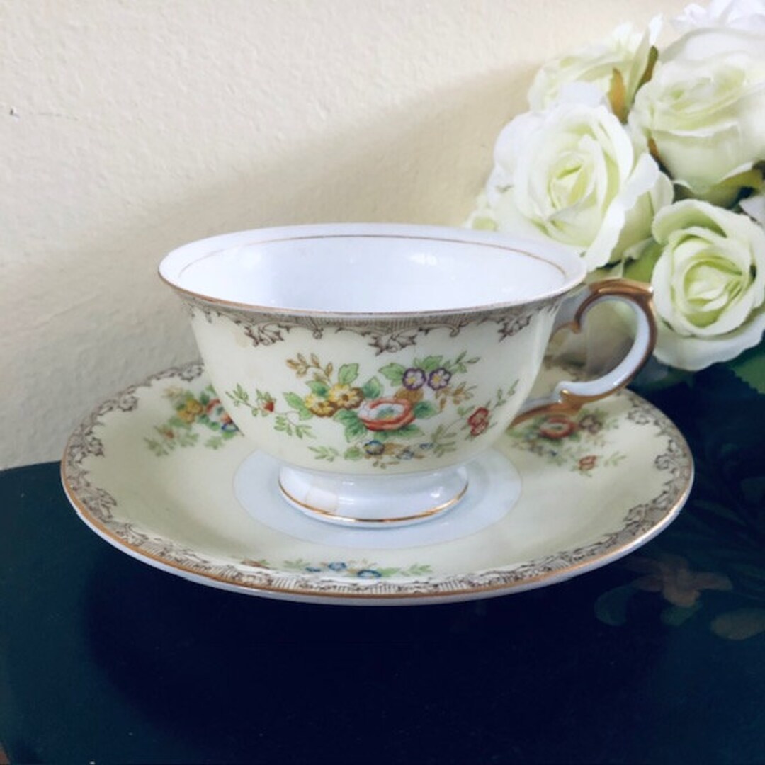 Vintage Floral Meito Japan Tea Cup and Saucer Free Shipping Fancy ...