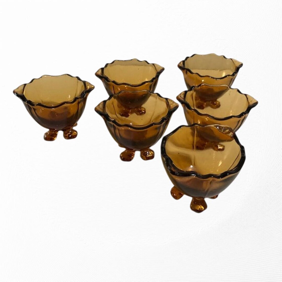 Set of 6 Footed Amber Glass Vintage Egg Cups Free Shipping MCM - Etsy