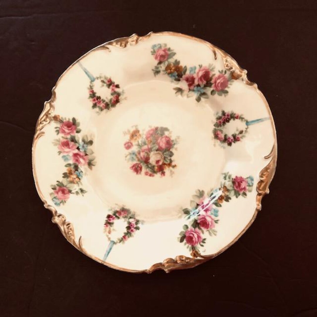 Vintage Prussia German Decorative Floral Wall Plate With Pink Roses ...