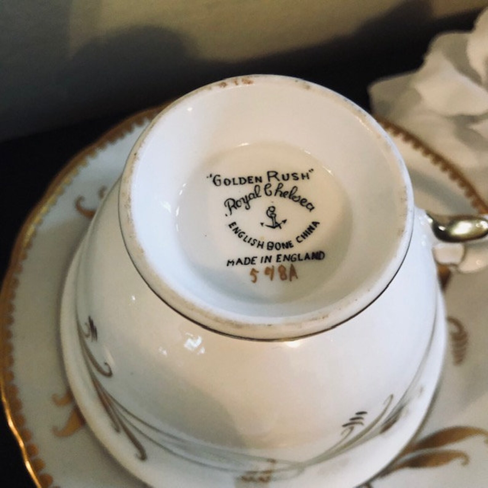 Royal Chelsea Gold and White Teacup and Saucer Free Shipping England ...
