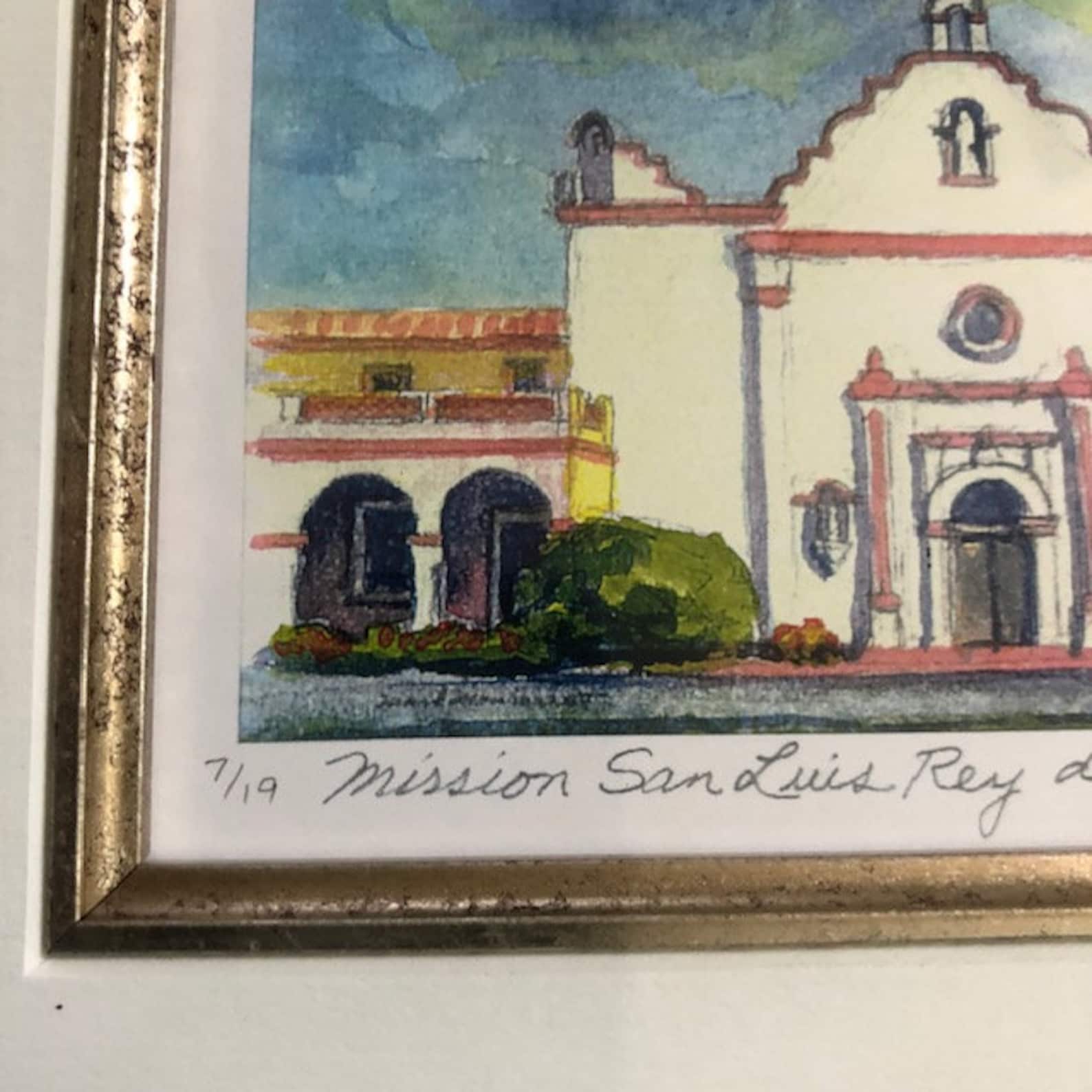 Signed Mark Monsarrat Lithograph Spanish Mission San Luis Rey | Etsy