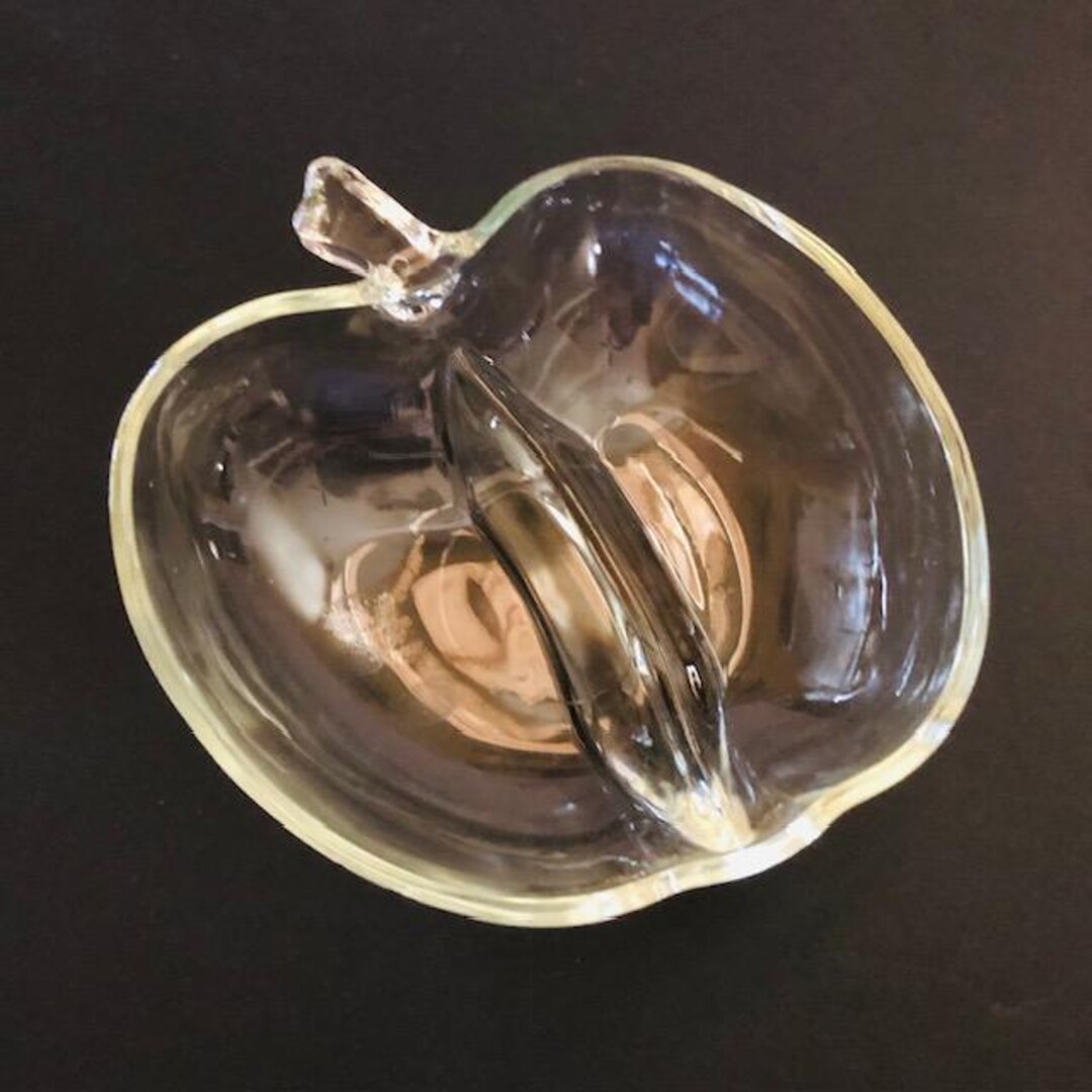 Vintage Apple Shaped Clear Glass Divided Relish Candy Nut Dish Free ...