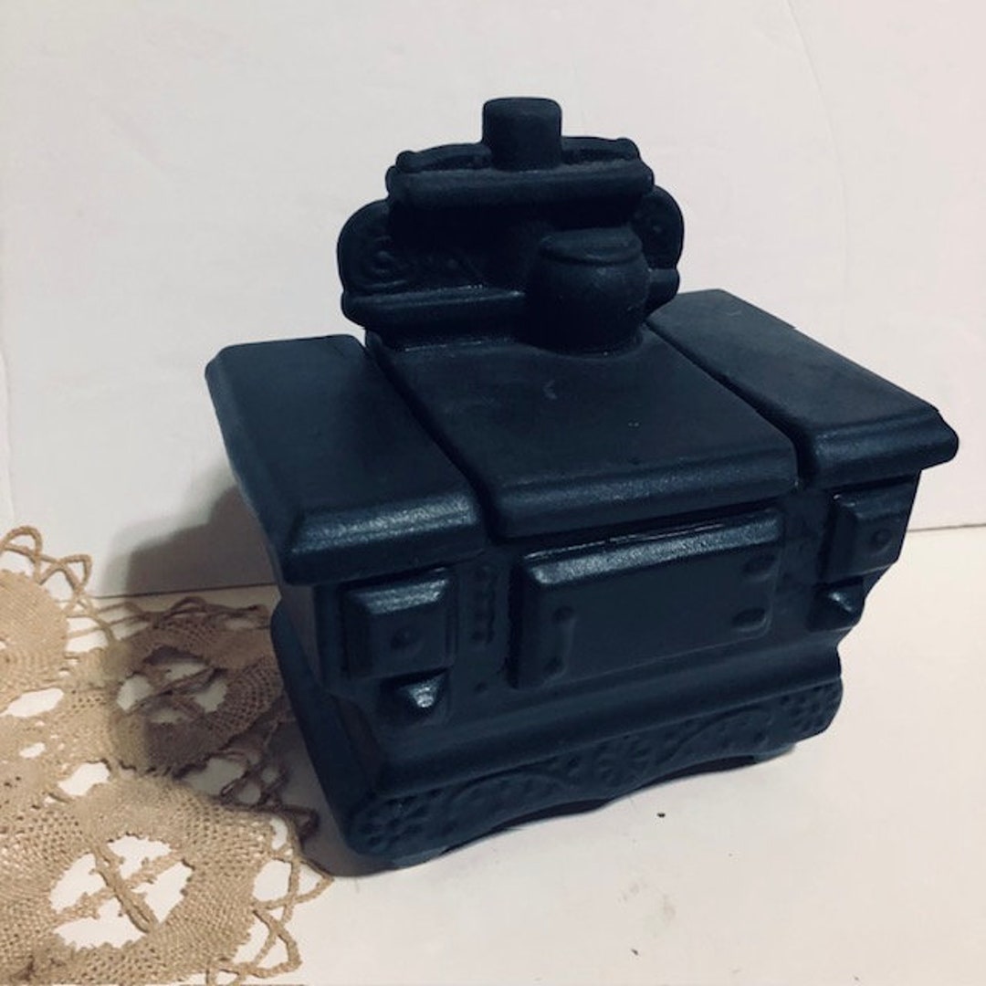 Vintage Black Wood Stove Replica Ceramic Tea Caddy Match Holder Free ...