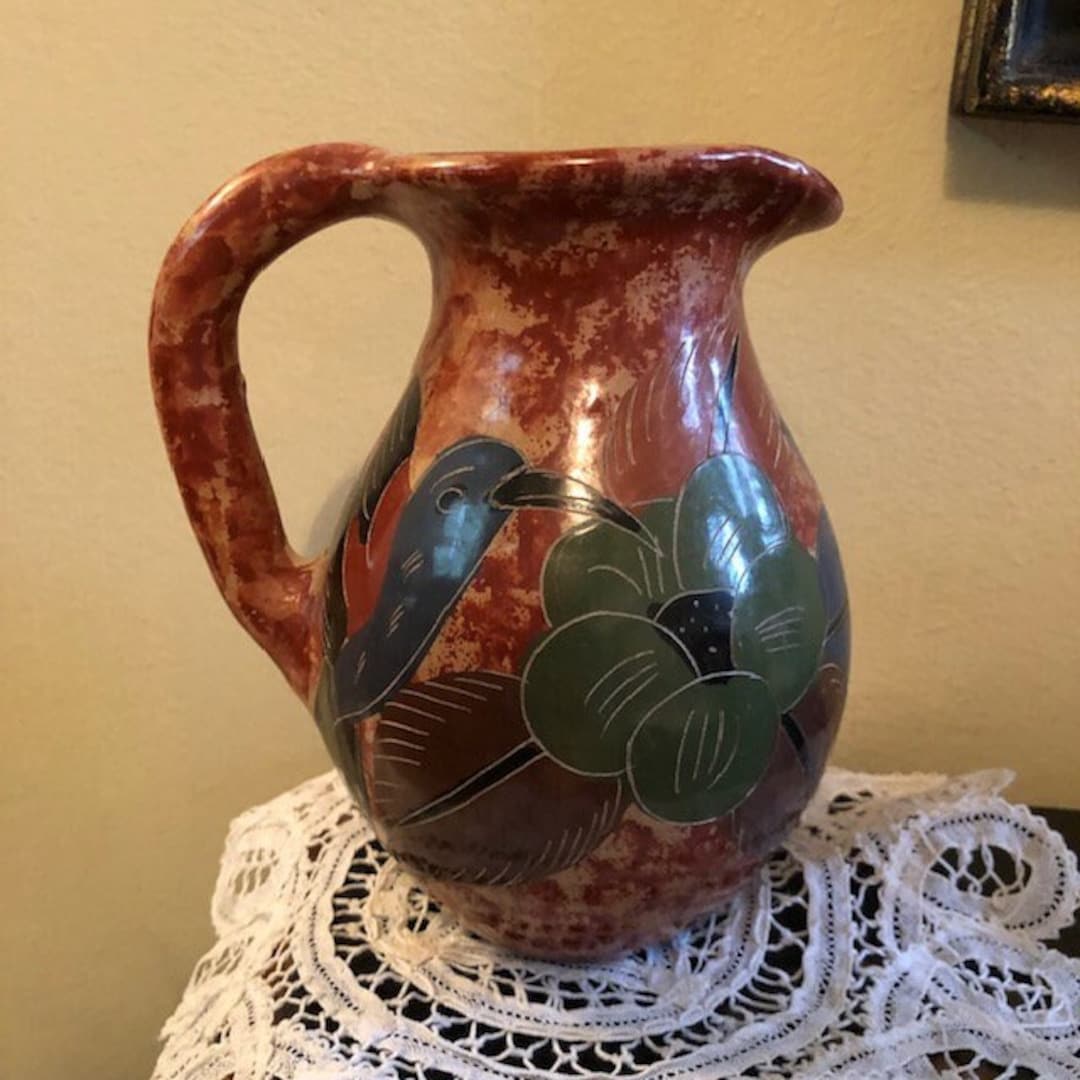 Vintage Mexican Art Pottery Pitcher With Hummingbird Design Free ...