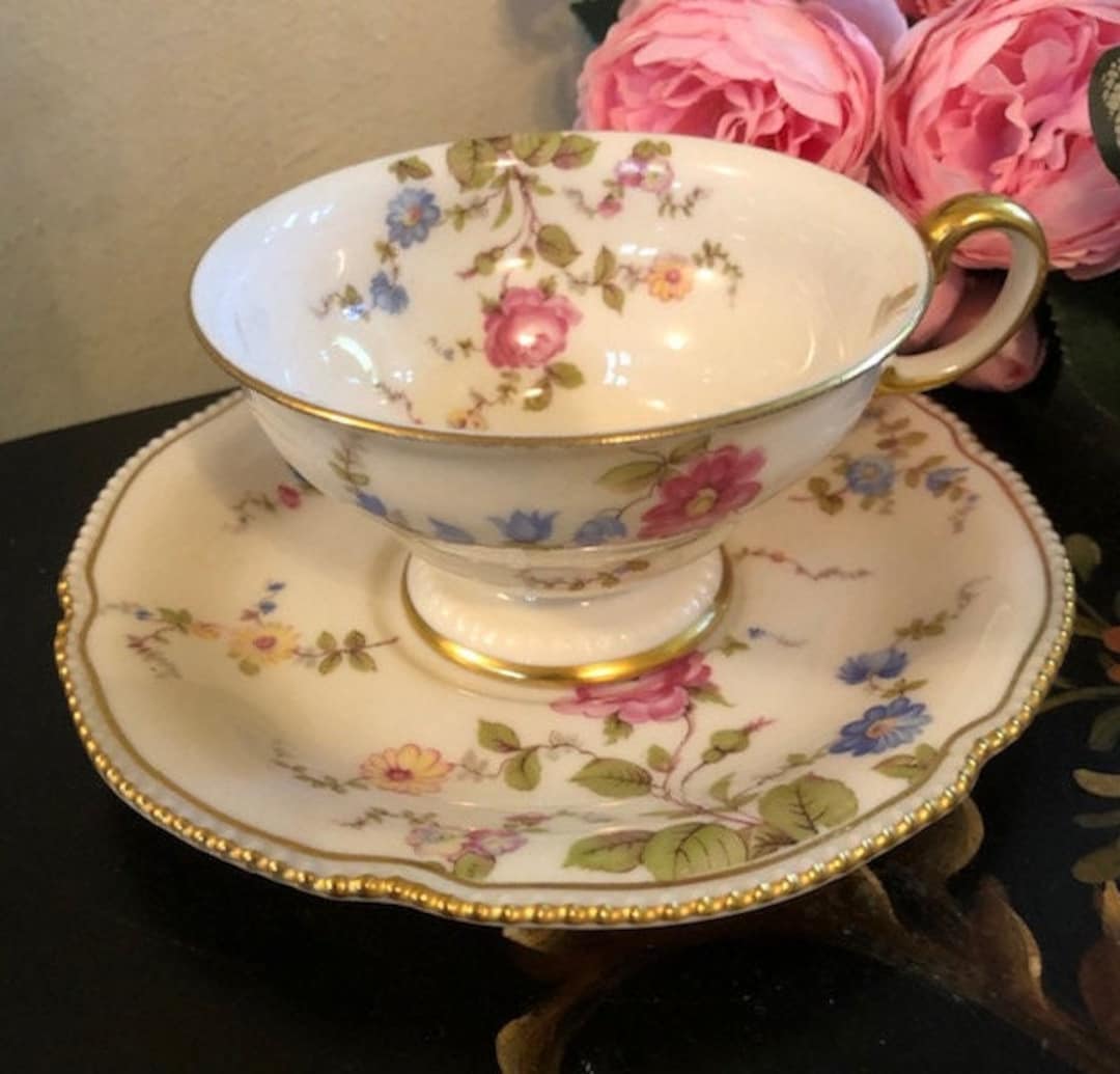 Castleton China Sunnyvale Pedestal Floral Tea Cup With Beaded Gold Trim ...
