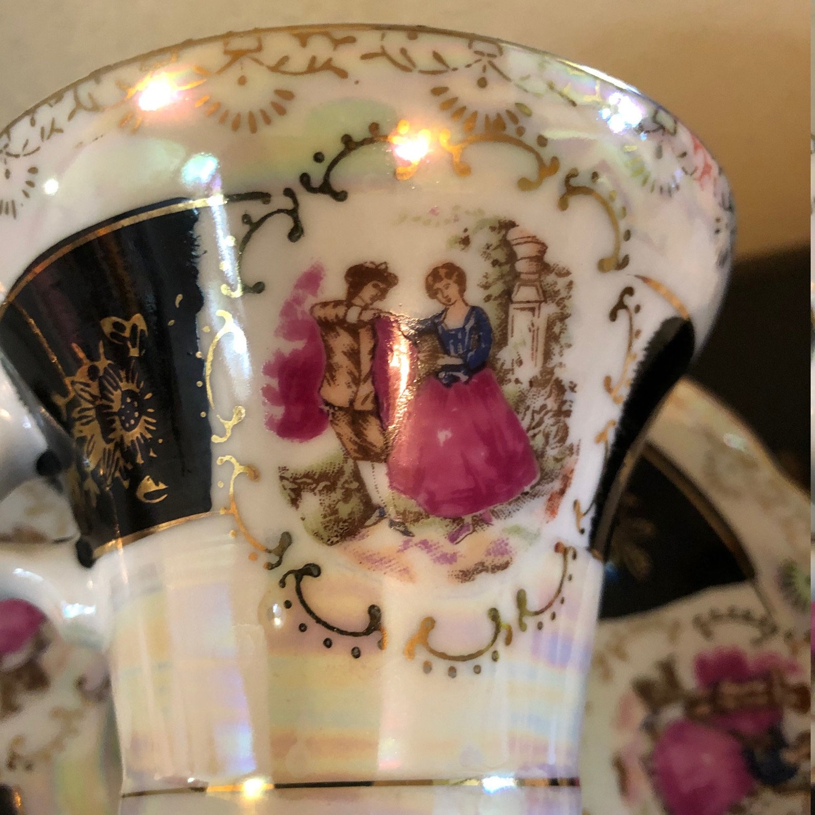 Courting Couple Lustre Footed Tea Cup and Saucer Free Shipping - Etsy