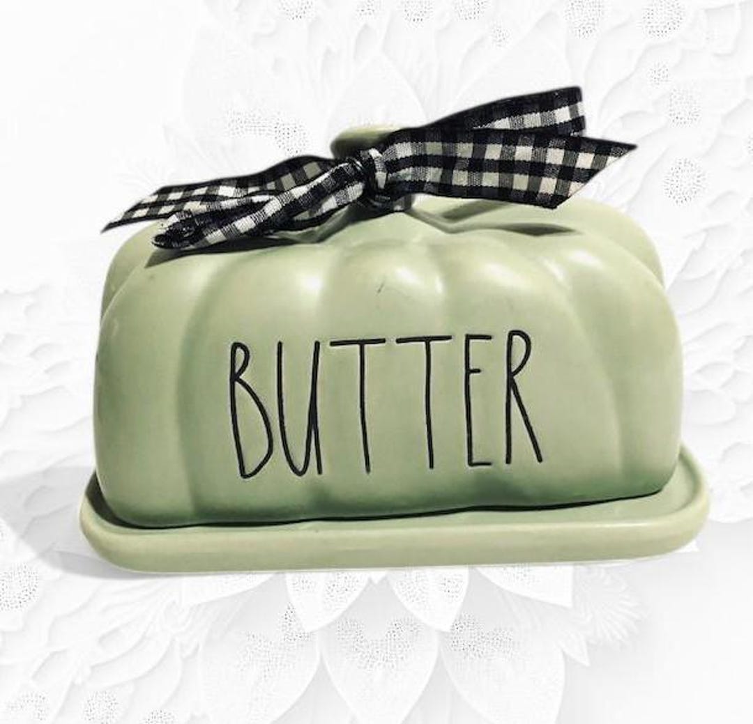 Rae Dunn Sage Green Butter Dish With Squash Shaped Cover Free Shipping ...