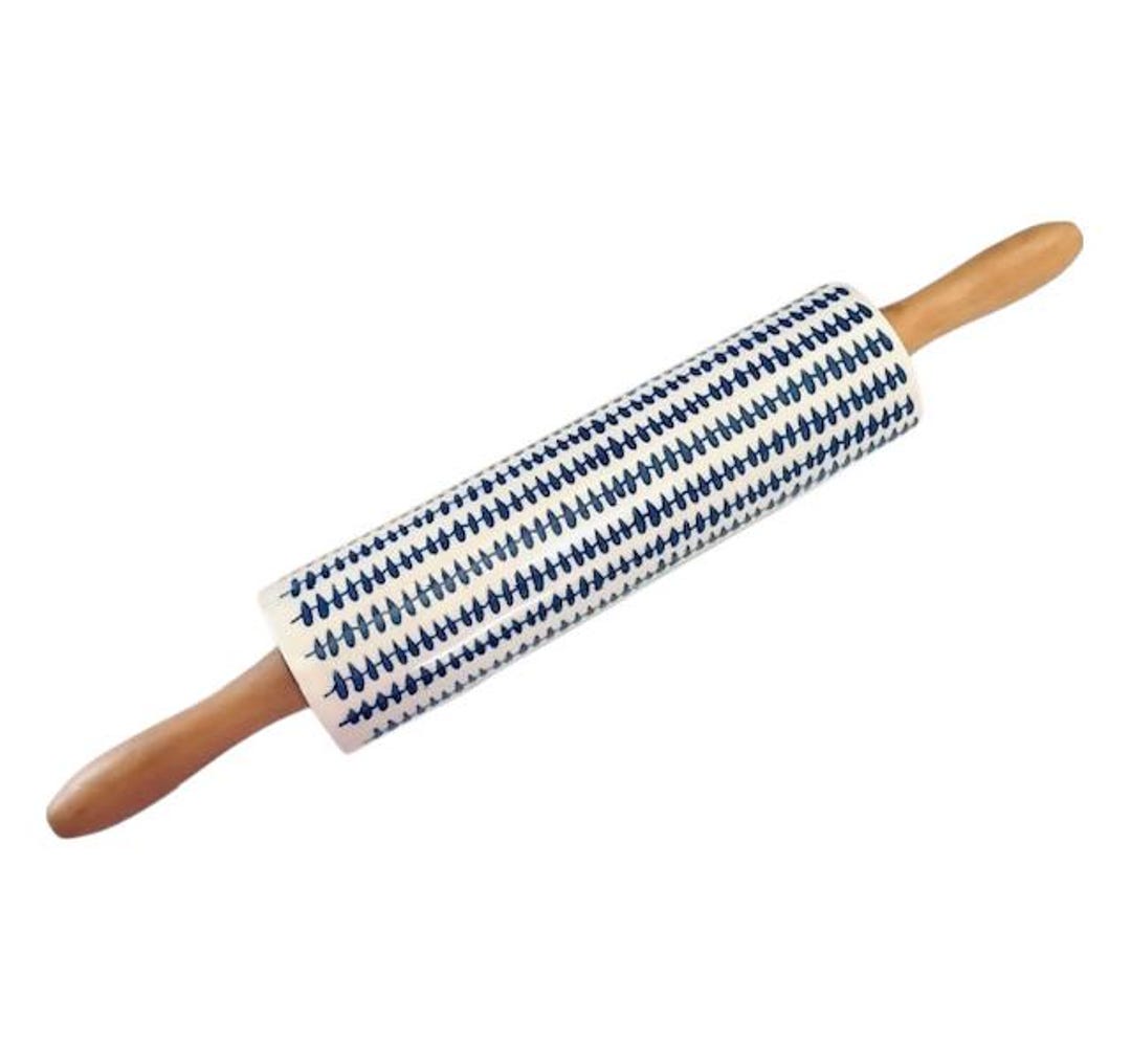 Blue and White Ceramic and Wood Rolling Pin Free Shipping Kitchen ...