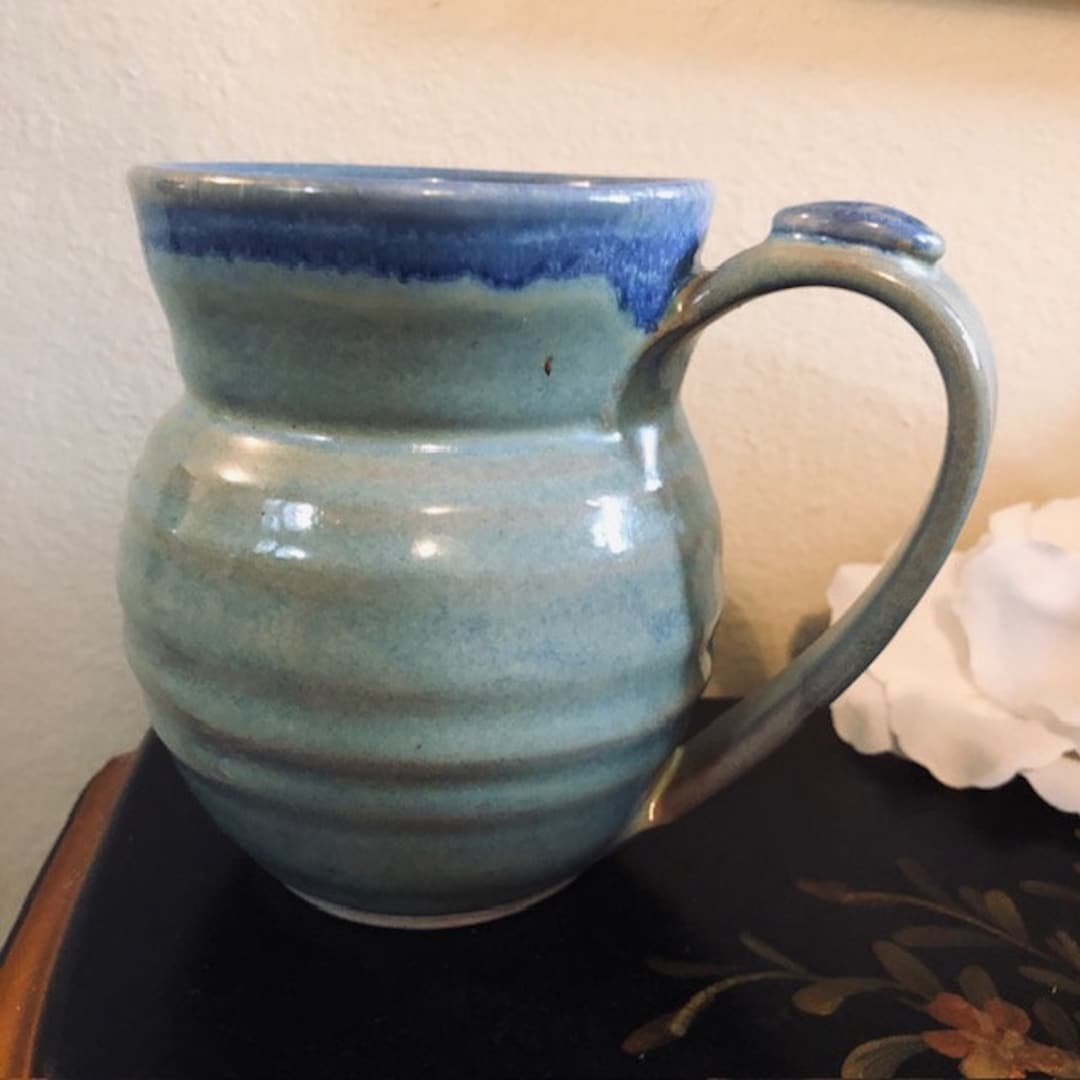 Blue Hand Thrown Blue and Aqua Large Pottery Coffee Mug Free Shipping ...