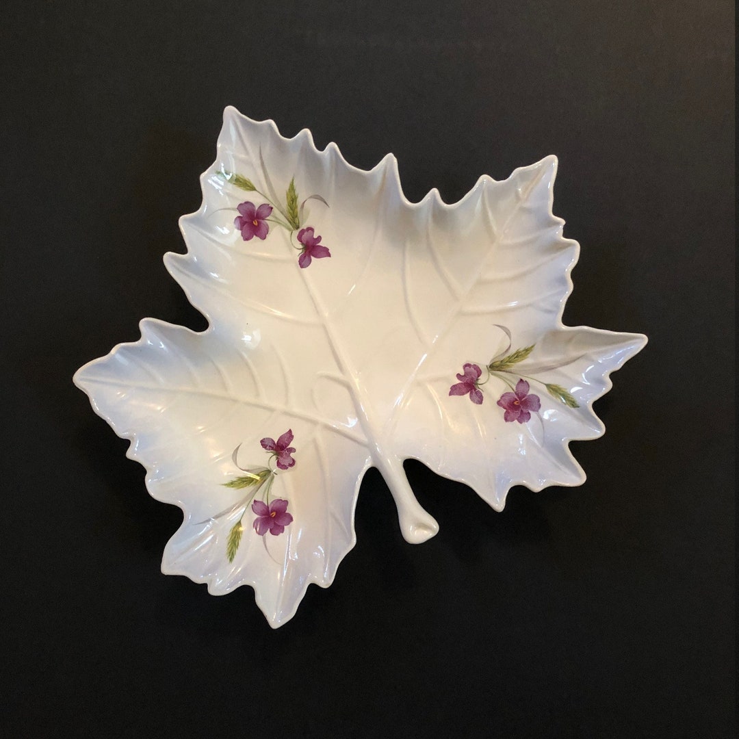 Vintage Maple Leaf Shaped Candy Dish With Purple Violets Free Shipping ...