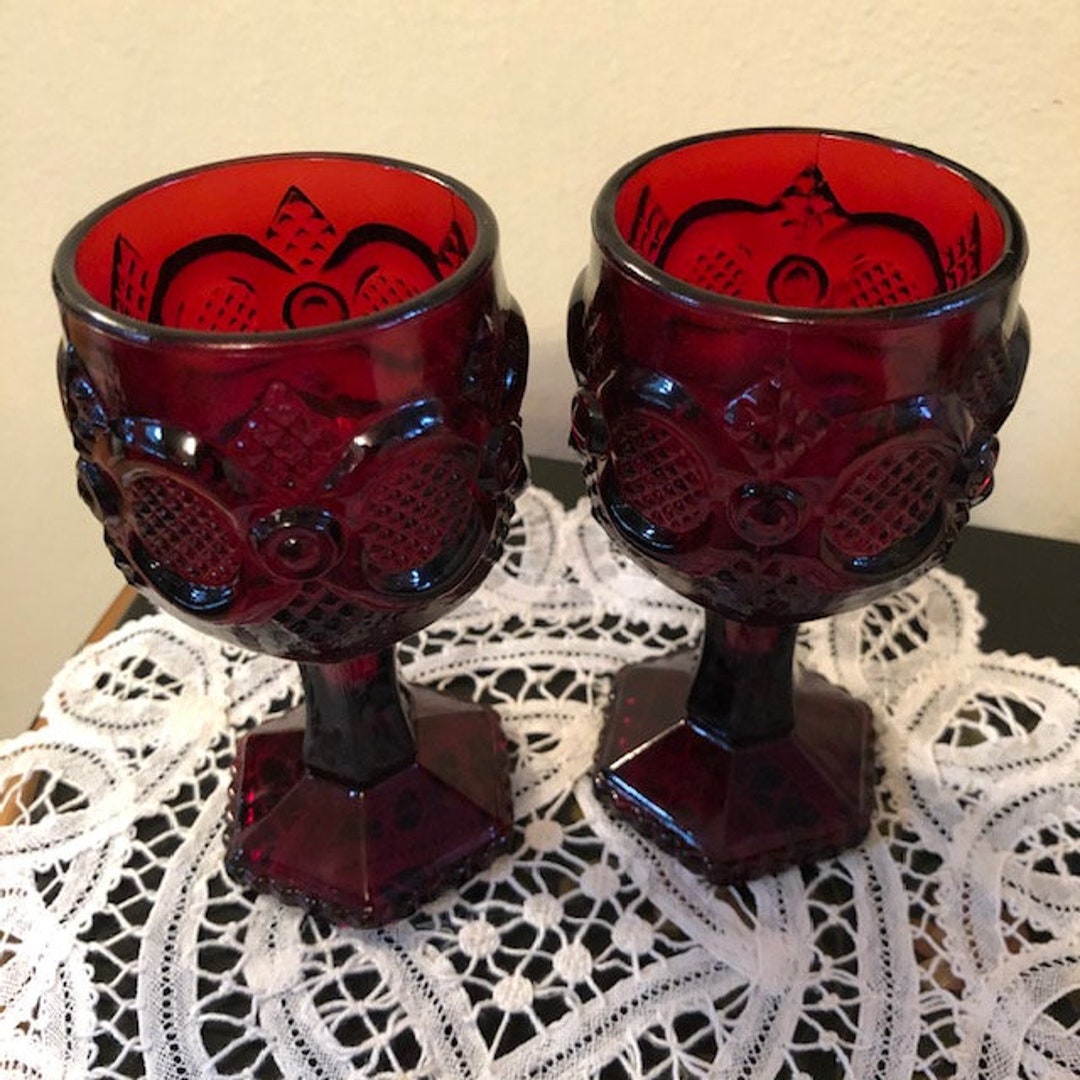 Set of 2 Avon Cape Cod Ruby Red Glasses Goblets Christmas Valentine's ...