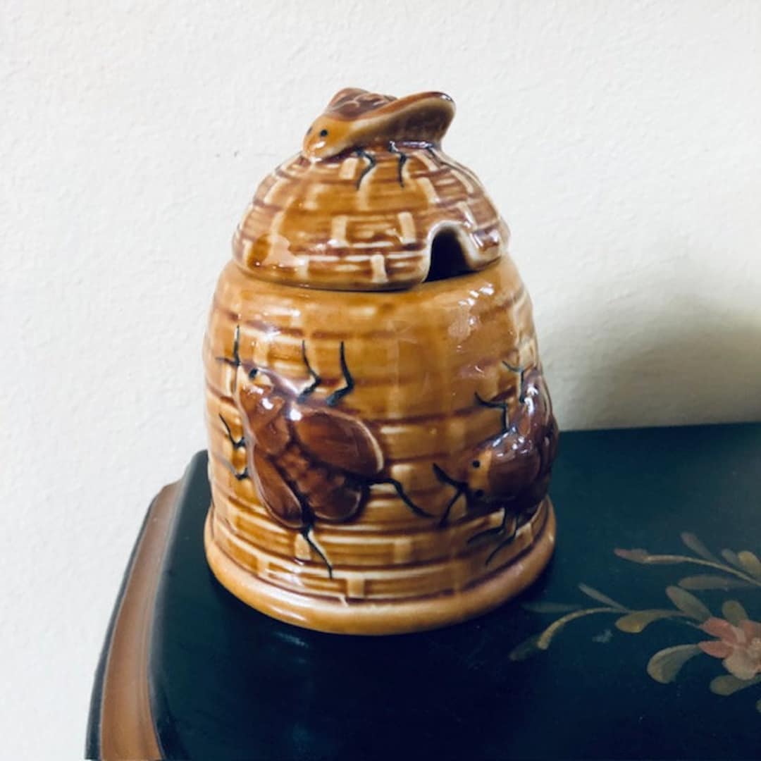 Vintage Bee Themed Honey Pot or Sugar Bowl Free Shipping Honeybee Hive ...