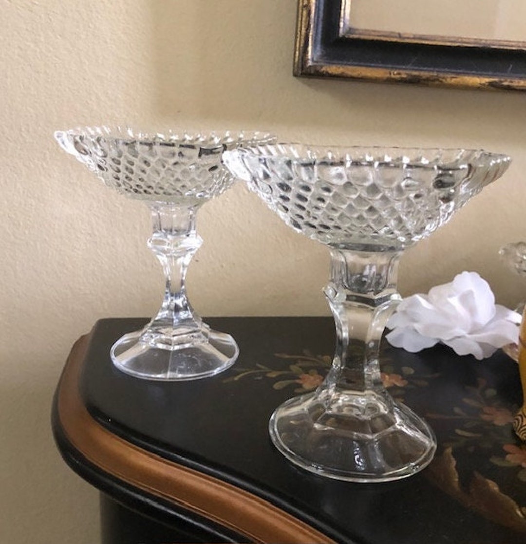 Set of 2 Pedestal Mint Candy Vintage Clear Glass Mint Dishes Free ...