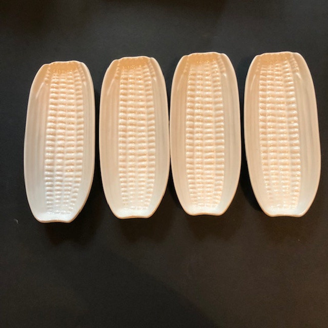 Set of 4 White Ceramic Corn on the Cob Ear Shaped Dishes Free Shipping ...