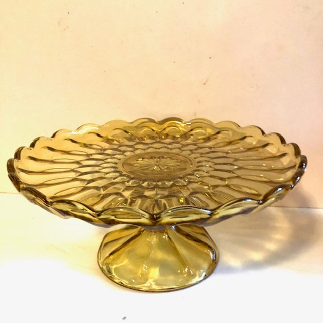 Vintage Retro Amber Glass Round Cake Stand Free Shipping Design MCM ...