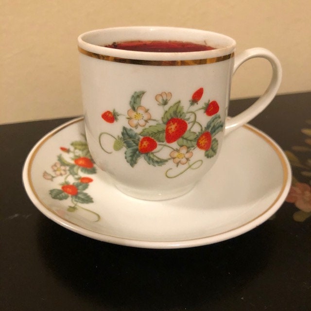 Avon Strawberry Porcelain Demi Cup and Saucer Free Shipping | Etsy