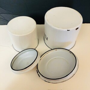 Vintage Farm Design White Metal Enamelware Flour Canister With Blank ...