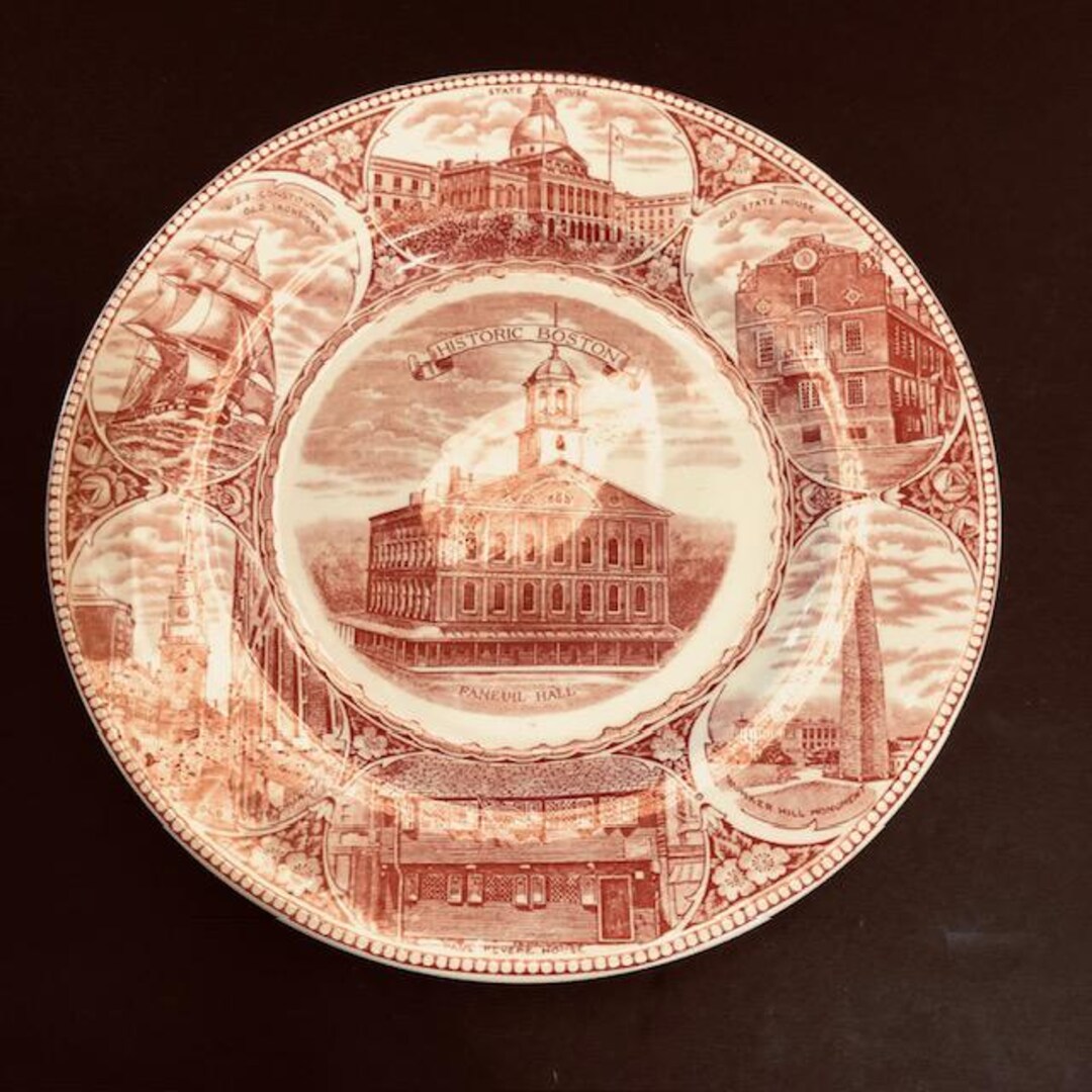 Vintage Historic Boston Decorative Wall Plate Red and White Staffoshire ...