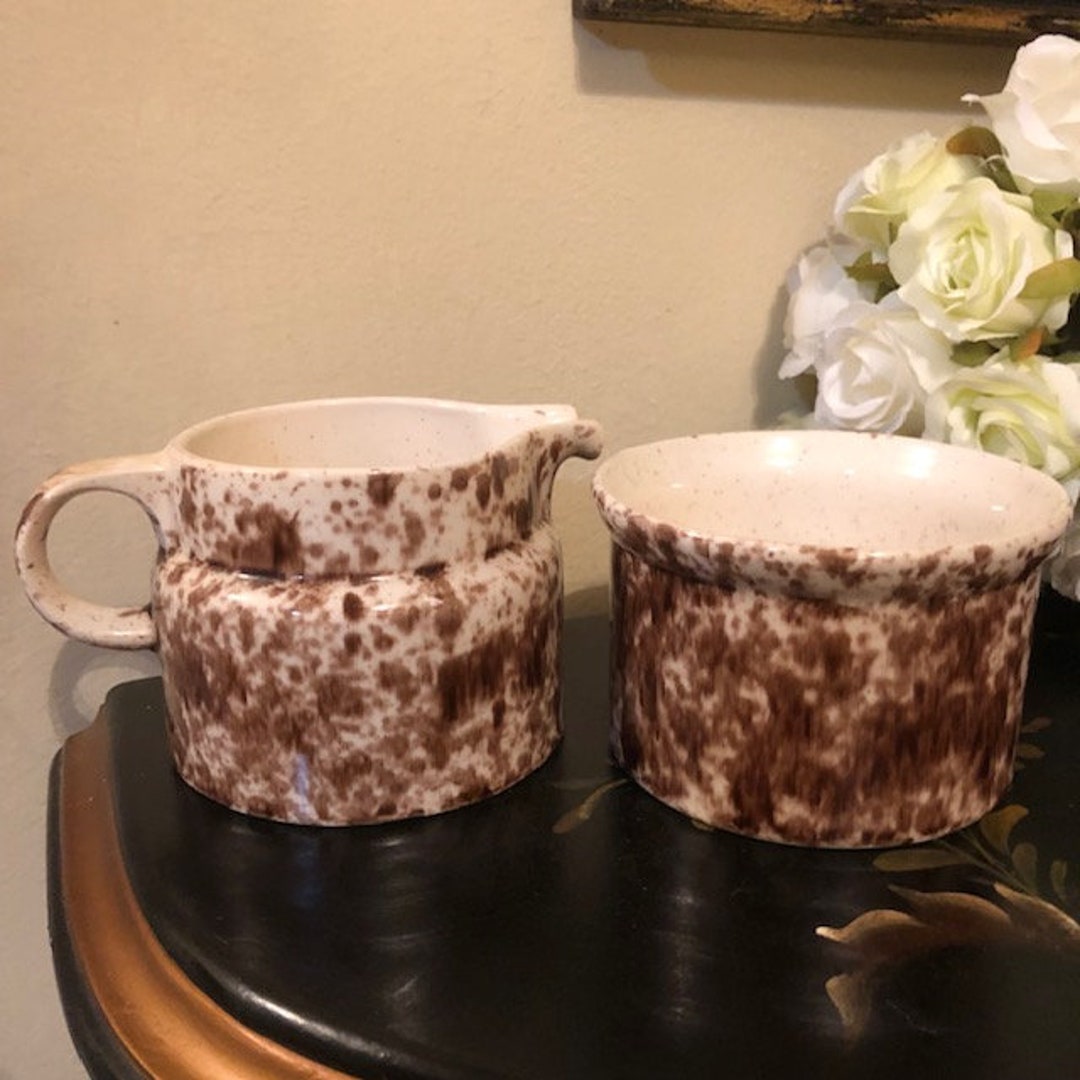 Vintage Homer Laughlin Brown Splatter Creamer and Sugar Bowl Free ...