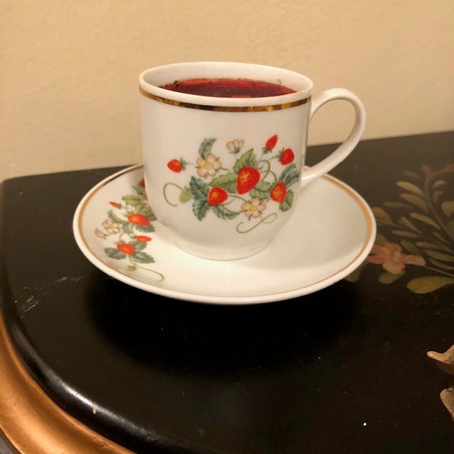 Avon Strawberry Porcelain Demi Cup and Saucer Free Shipping | Etsy