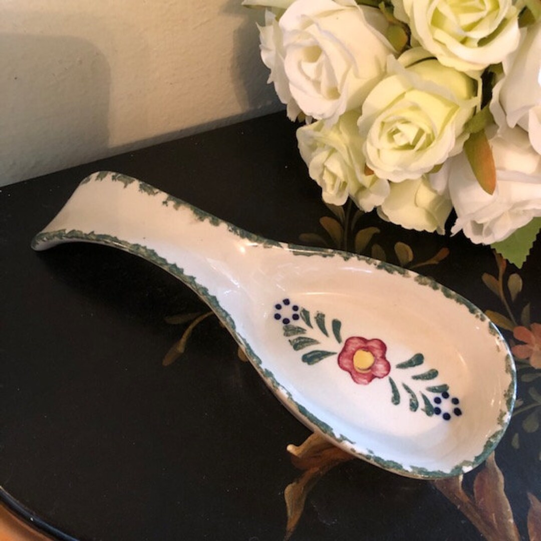 Green Spongeware Spoon Rest Free Shipping Country Kitchen Decor Floral ...